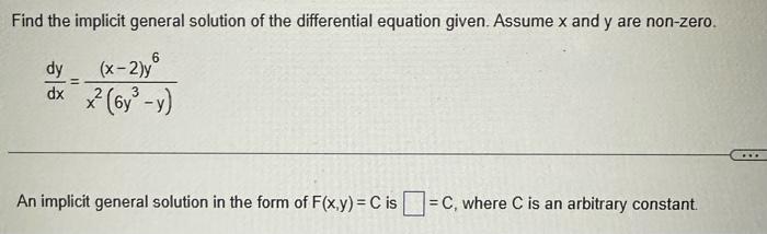 Solved Find the implicit general solution of the | Chegg.com