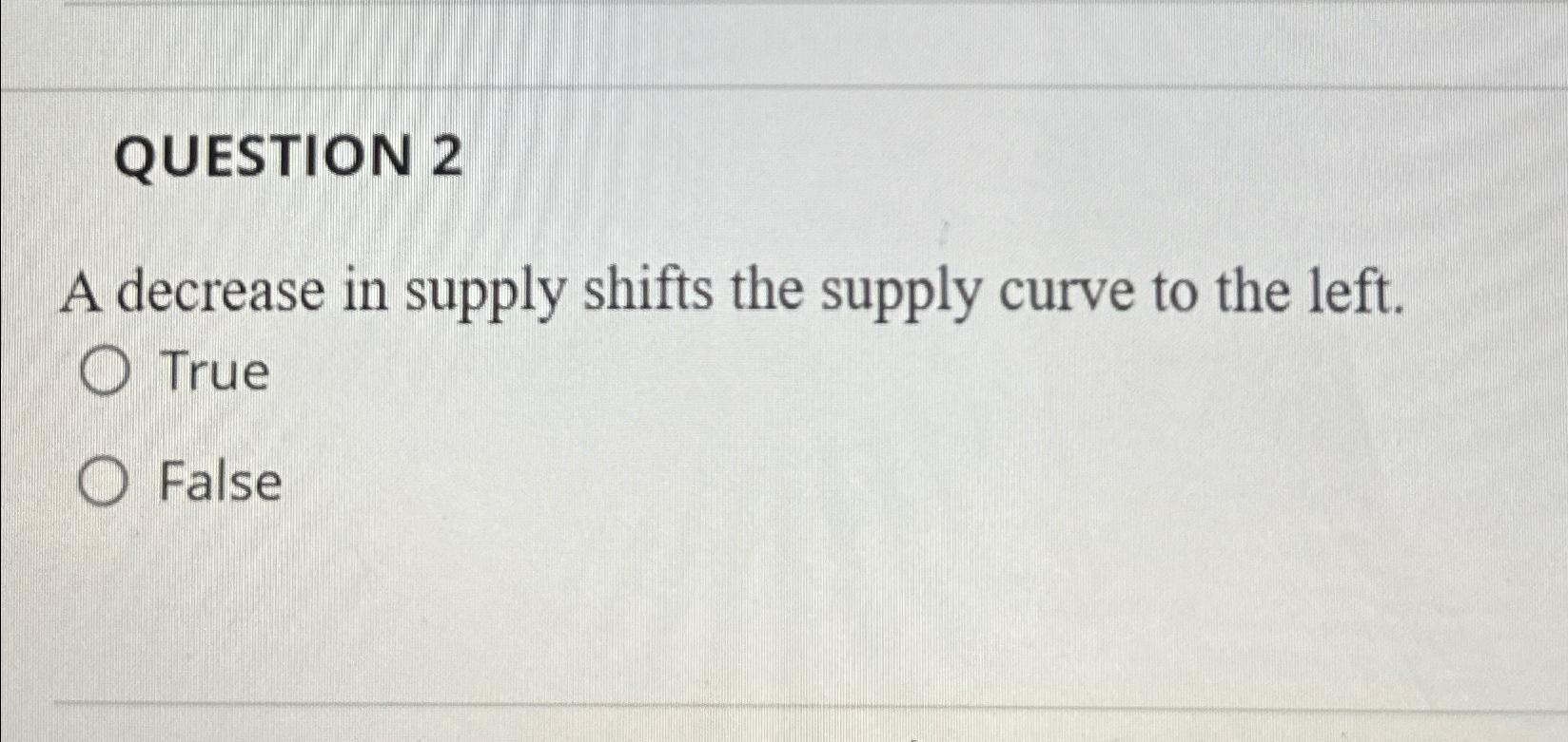 Solved QUESTION 2A decrease in supply shifts the supply | Chegg.com