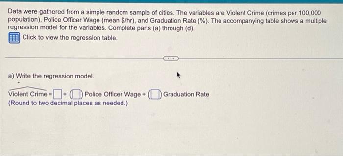 Solved Regression Table Dependent variable is: Violent Crime | Chegg.com