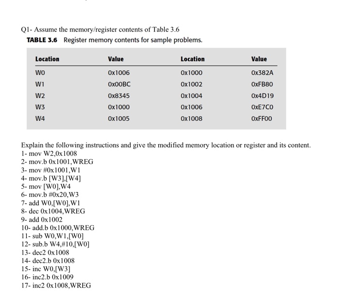 Solved Q1- Assume the memory/register contents of Table 3.6 | Chegg.com