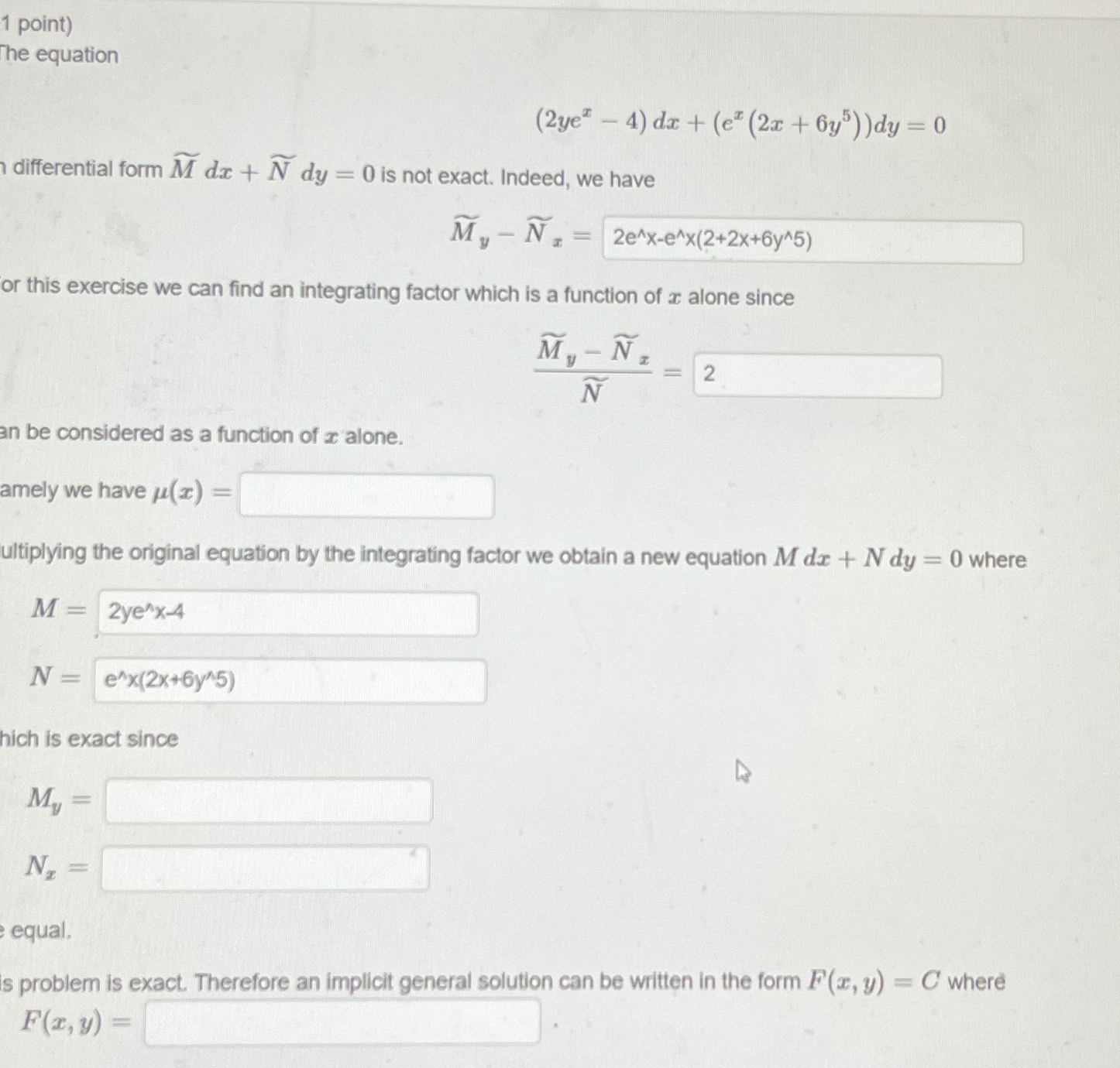 Solved 1 ﻿point)The | Chegg.com