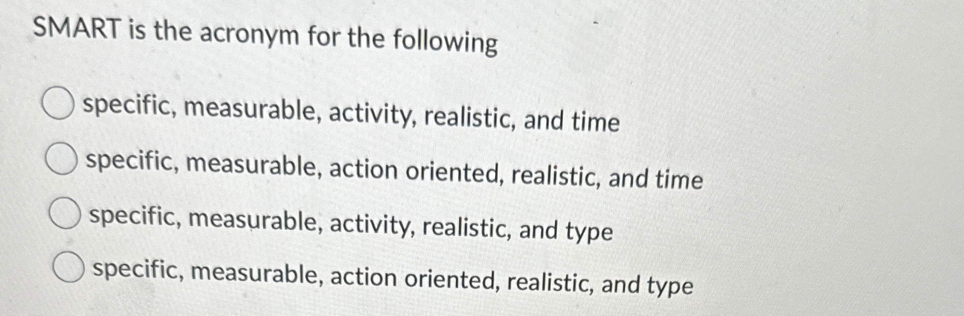 Solved SMART is the acronym for the followingspecific, | Chegg.com