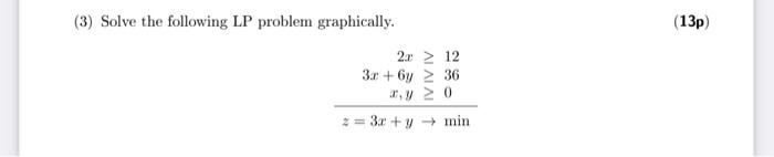 Solved (3) Solve the following LP problem graphically. (13p) | Chegg.com