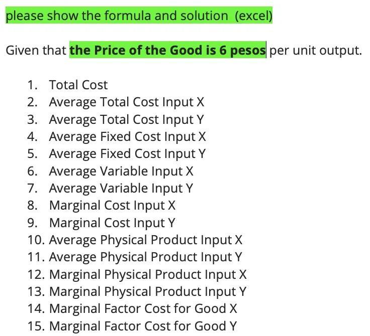 Solved please show the formula and solution (excel) Given | Chegg.com
