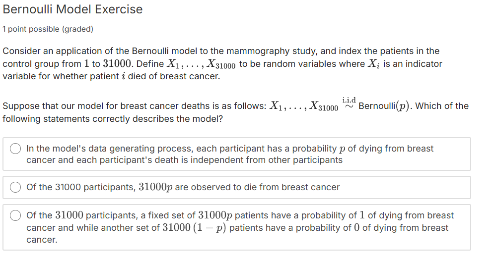Solved Bernoulli Model Exercise1 ﻿point possible | Chegg.com