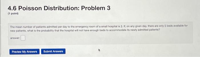 Solved 4.6 Poisson Distribution: Problem 3 (1 point) The | Chegg.com