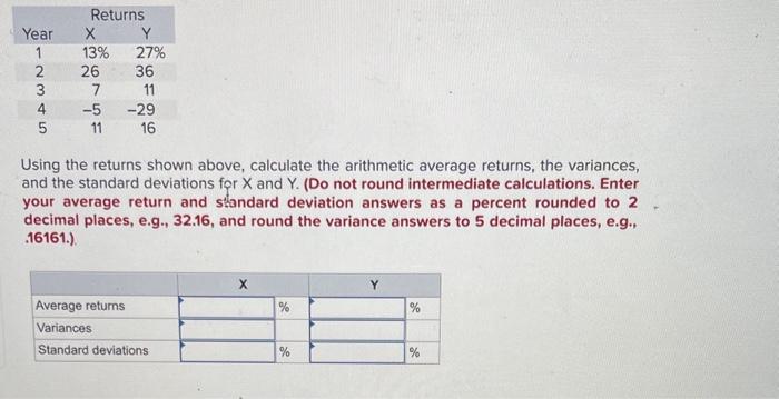 Solved Using the returns shown above, calculate the | Chegg.com