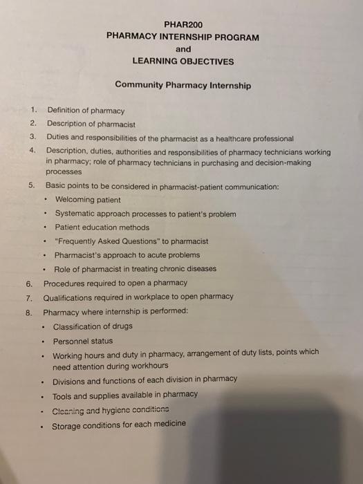 Solved PHAR200 PHARMACY INTERNSHIP PROGRAM and LEARNING | Chegg.com