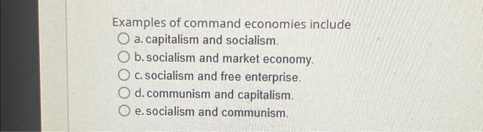 Solved Examples of command economies include O a. capitalism | Chegg.com
