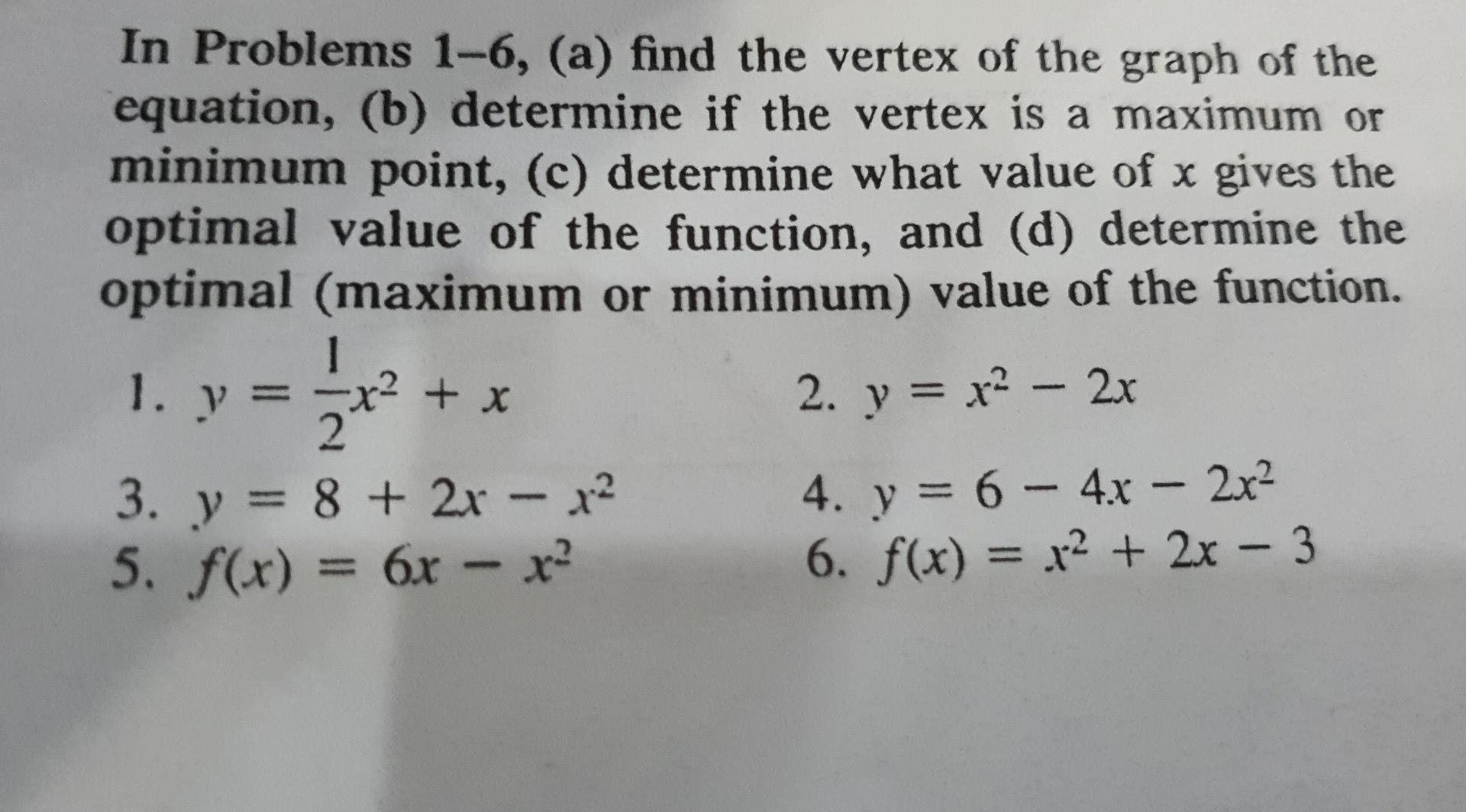Solved In Problems 1-6, (a) find the vertex of the graph of | Chegg.com