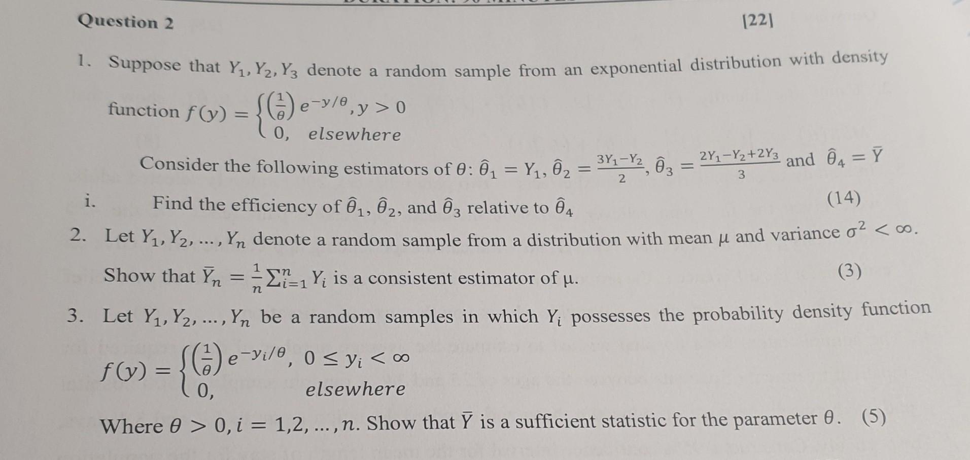 Solved 1. Suppose that Y1,Y2,Y3 denote a random sample from | Chegg.com