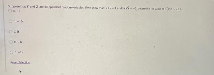 Solved Suppose that Y and Z are independent random | Chegg.com