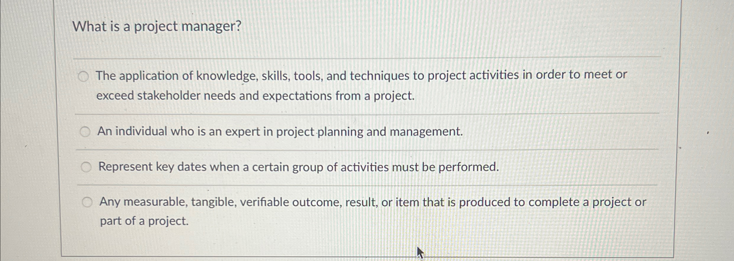 Solved What is a project manager?q,The application of | Chegg.com