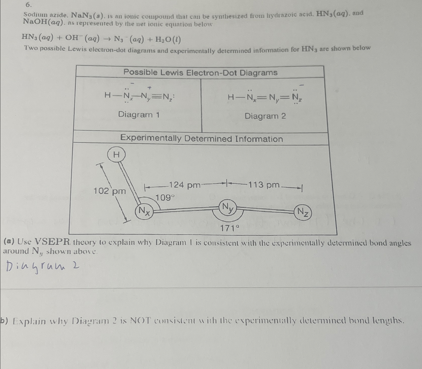 Solved Sodium azide. NaN3(s), ﻿is an ionic compound that can | Chegg.com