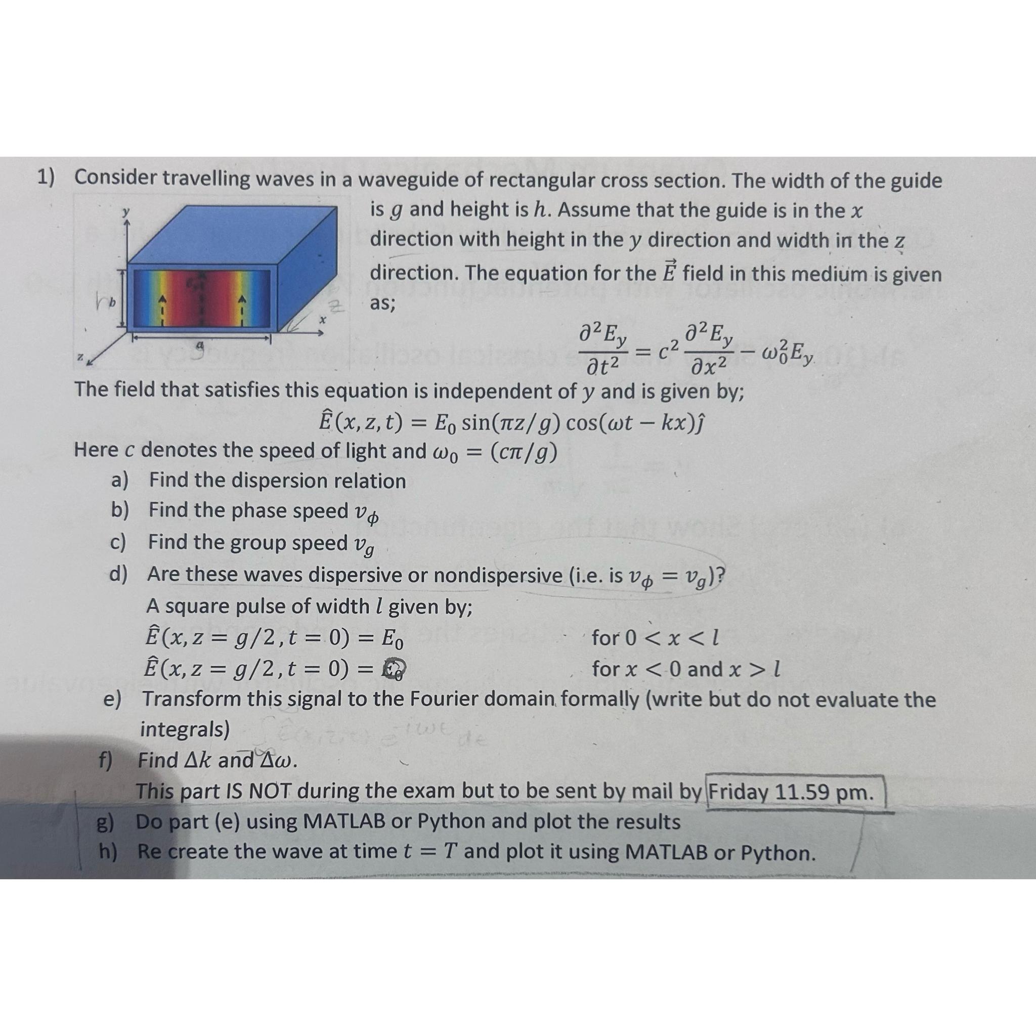 Solved Consider travelling waves in a waveguide of | Chegg.com