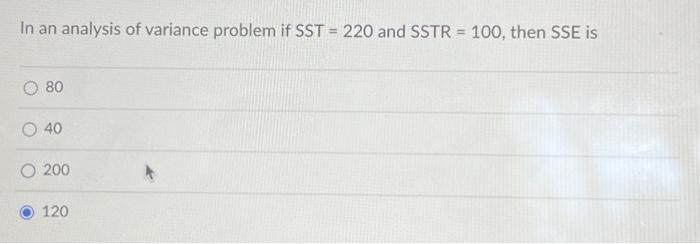 In an analysis of variance problem if SST =220 and | Chegg.com