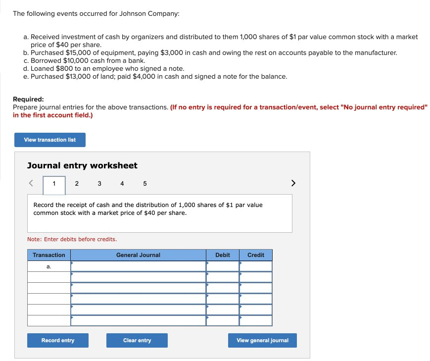 Solved The following events occurred for Johnson Company: a. | Chegg.com