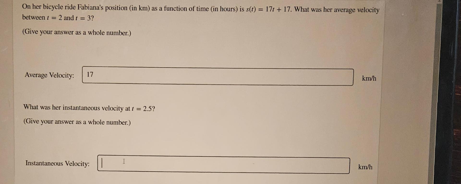 Solved On her bicycle ride Fabiana's position (in km ) ﻿as a | Chegg.com