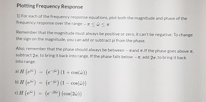 Solved Plotting Frequency Response 1) For each of the | Chegg.com