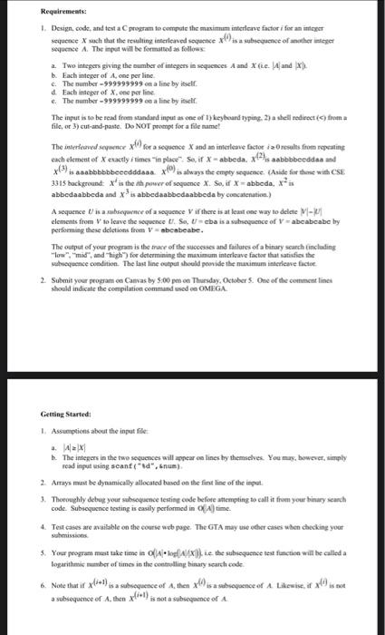 Solved sequence A. The inped will be formattod as follows: | Chegg.com