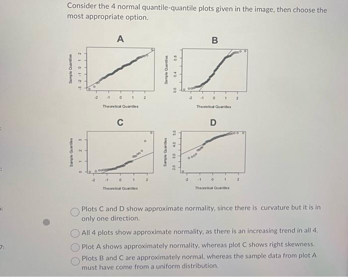 Solved Consider the 4 normal quantile-quantile plots given | Chegg.com Solved Consider the 4 normal quantile-quantile plots given | Chegg.com