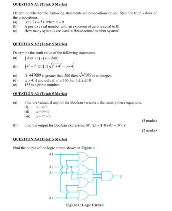 Solved QUESTION A1 (Total: 5 Marks) Determine whether the | Chegg.com