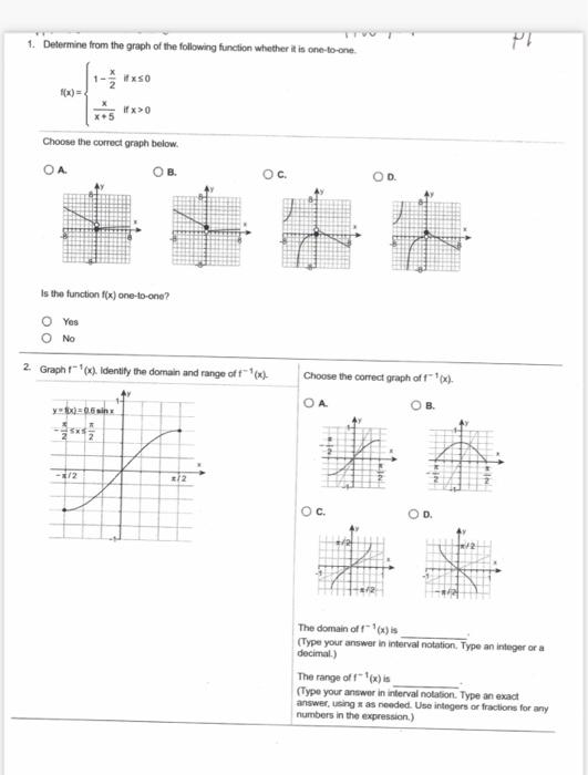 Solved 1. Determine from the graph of the following function | Chegg.com