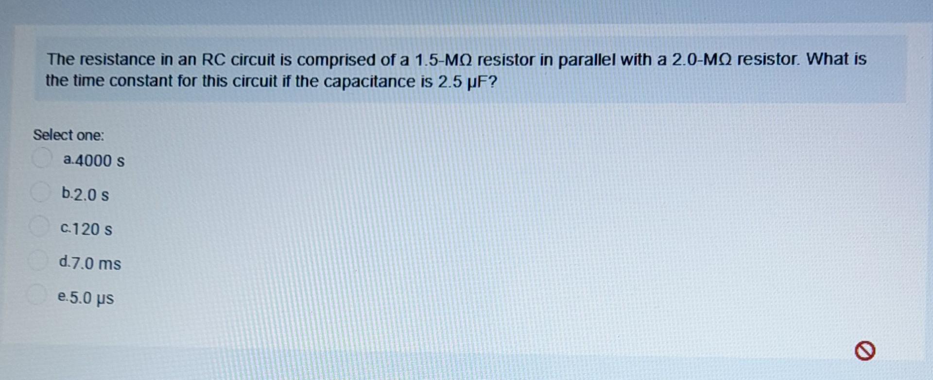 Solved the time constant for this circuit if the capacitance | Chegg.com
