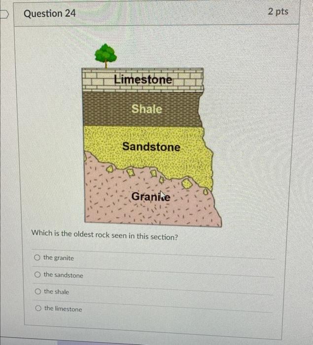 Solved D Question 24 2 pts Limestone Shale Sandstone Granite | Chegg.com