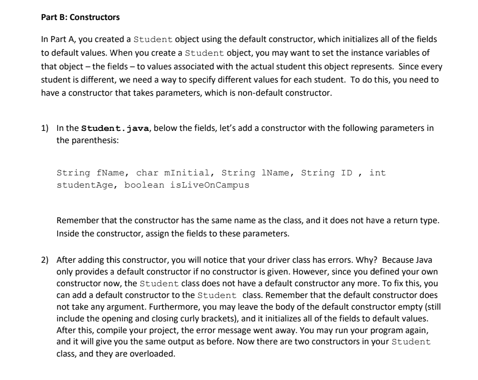 Solved Part B: Constructors In Part A, you created a Student | Chegg.com