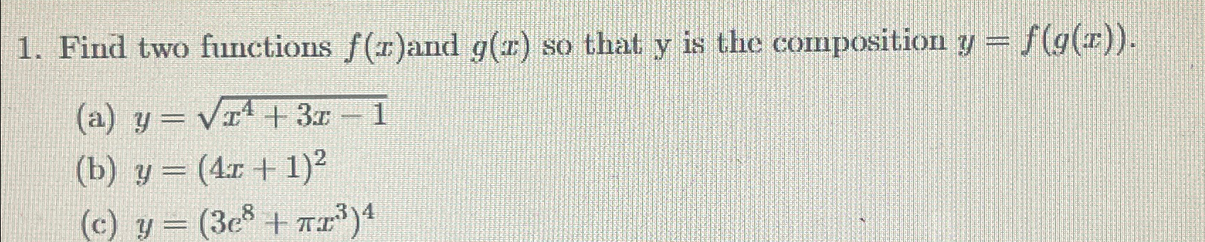 Solved Find two functions f(x) ﻿and g(x) ﻿so that y ﻿is the | Chegg.com