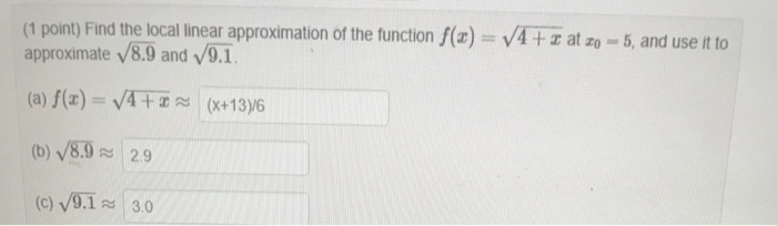 Solved (1 point) Find the local linear approximation of the | Chegg.com