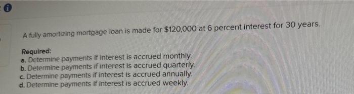 Solved A fully amortizing mortgage loan is made for $120,000 | Chegg.com