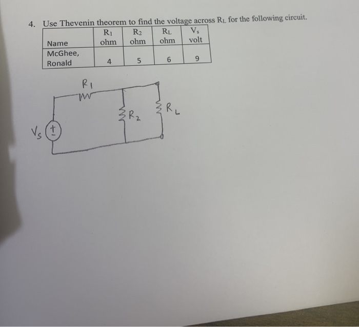 Solved 4. Use Thevenin theorem to find the voltage across RL | Chegg.com