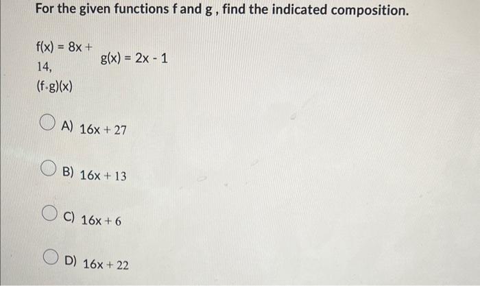 Solved For the given functions f and g, find the indicated | Chegg.com