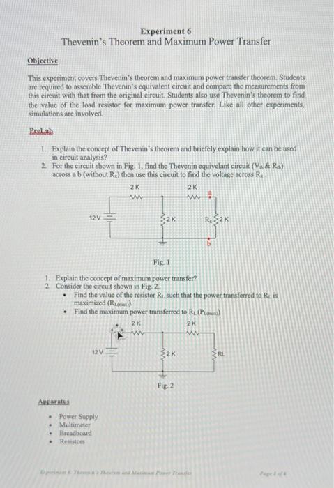 Solved Obiective This experiment covers Thevenin's theorem | Chegg.com