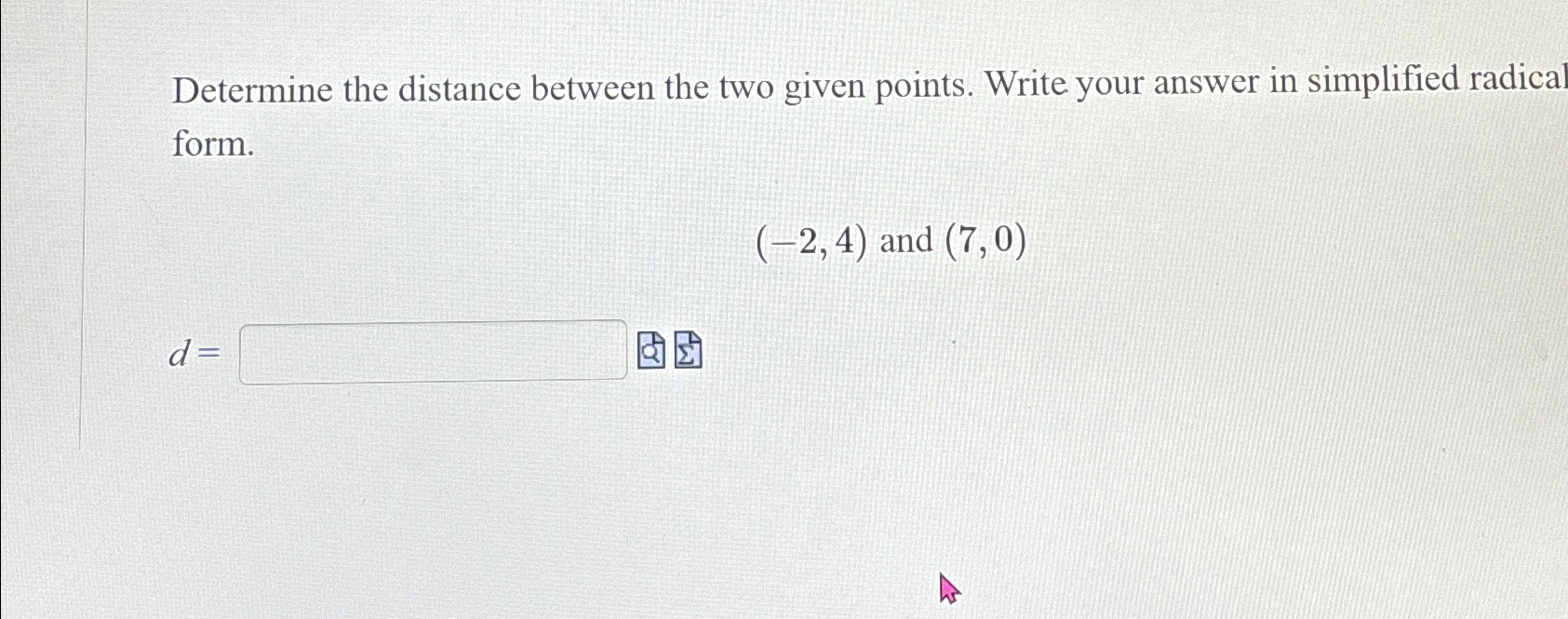 Solved Determine the distance between the two given points. | Chegg.com