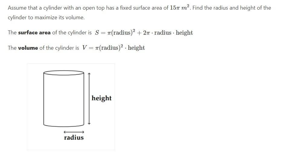 Solved Assume that a cylinder with an open top has a fixed | Chegg.com