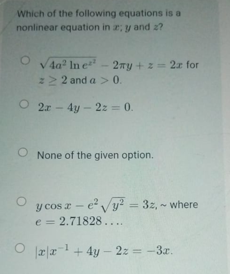 Solved Which of the following equations is a nonlinear | Chegg.com