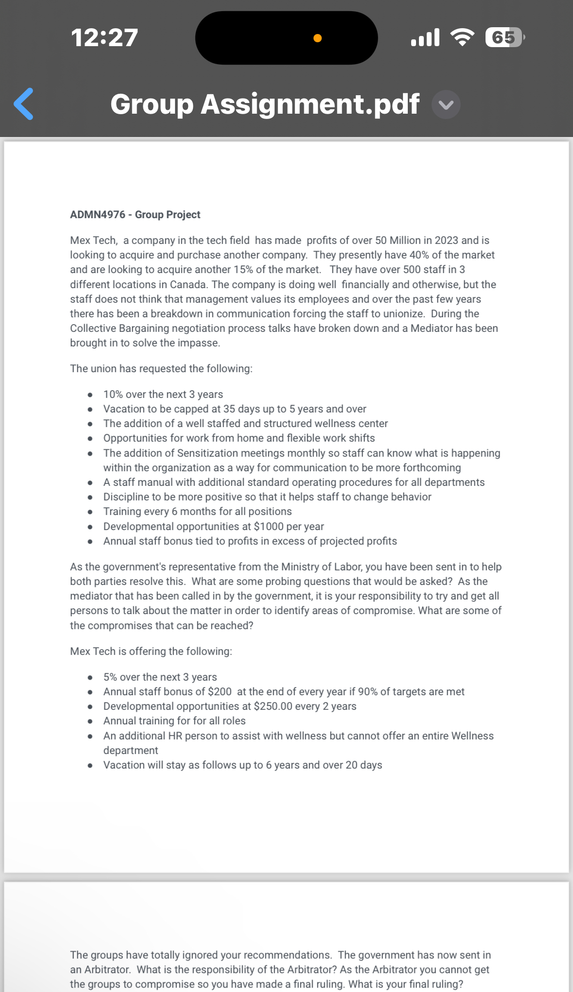 Solved 12:27Group Assignment.pdfADMN4976 - ﻿Group ProjectMex | Chegg.com