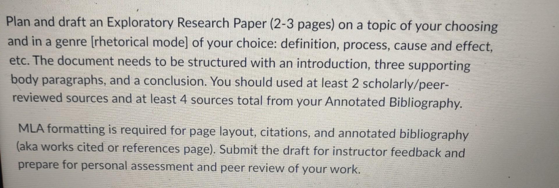 Solved Plan and draft an Exploratory Research Paper (2-3 | Chegg.com