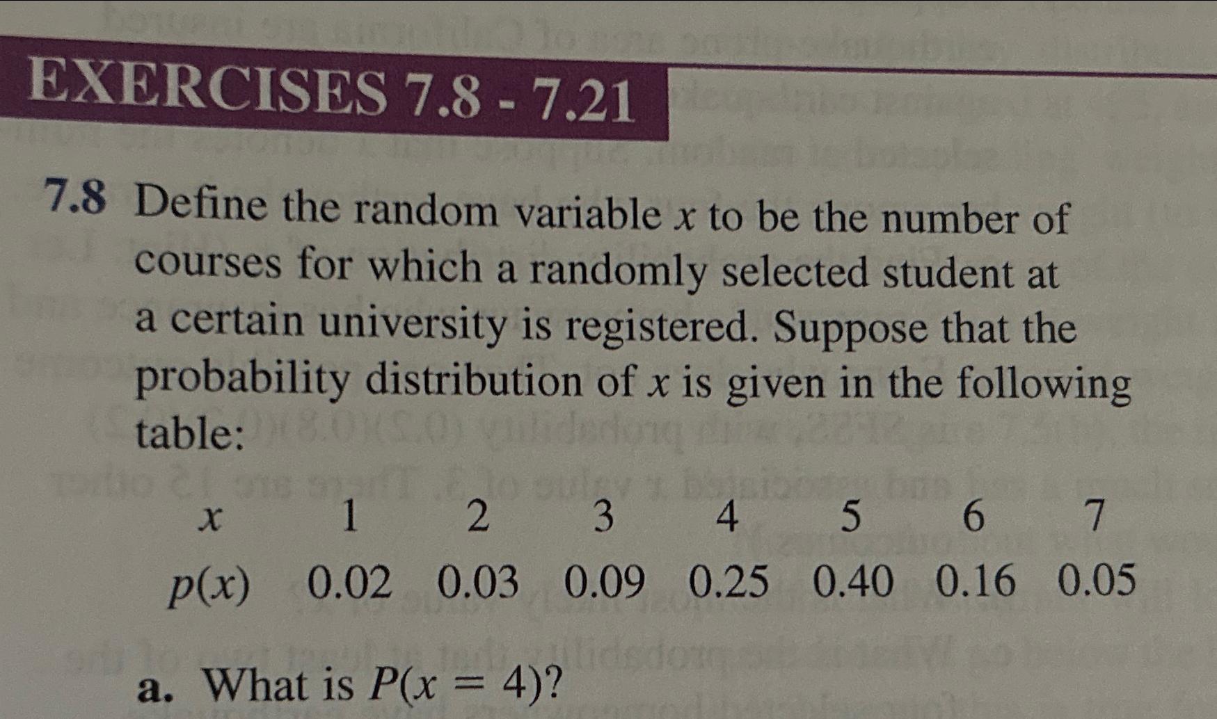 Solved EXERCISES 7.8-7.217.8 ﻿Define the random variable x | Chegg.com