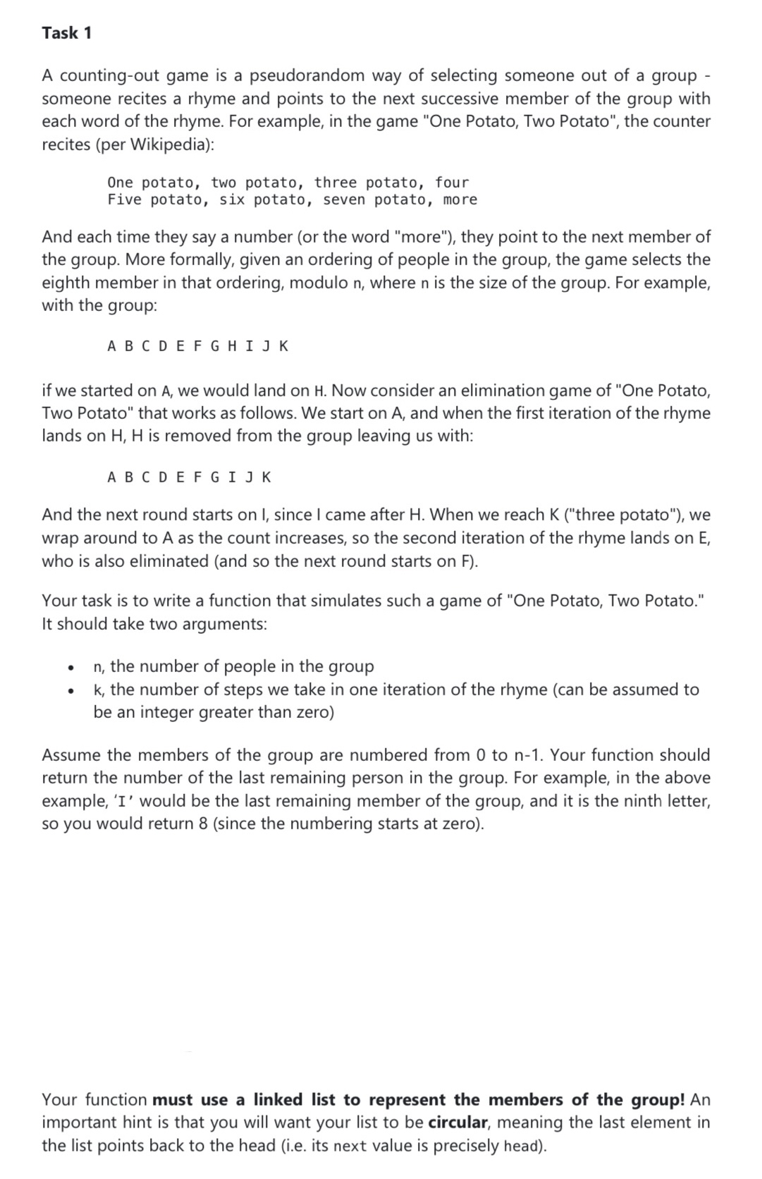 Solved Task IN PYTHONA counting-out game is a pseudorandom | Chegg.com