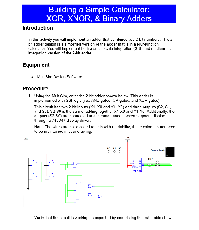 Building a Simple Calculator: XOR, XNOR, \& Binary | Chegg.com