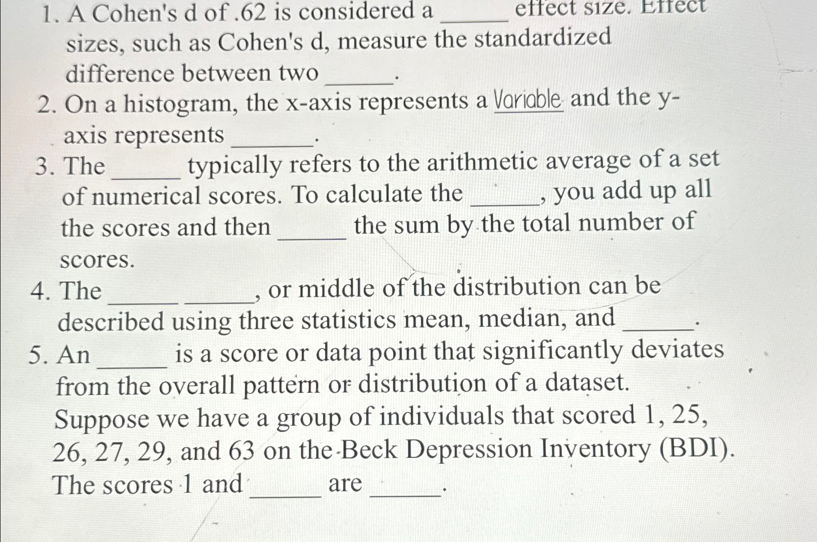Solved A Cohen's d ﻿of . 62 ﻿is considered a effect size. | Chegg.com