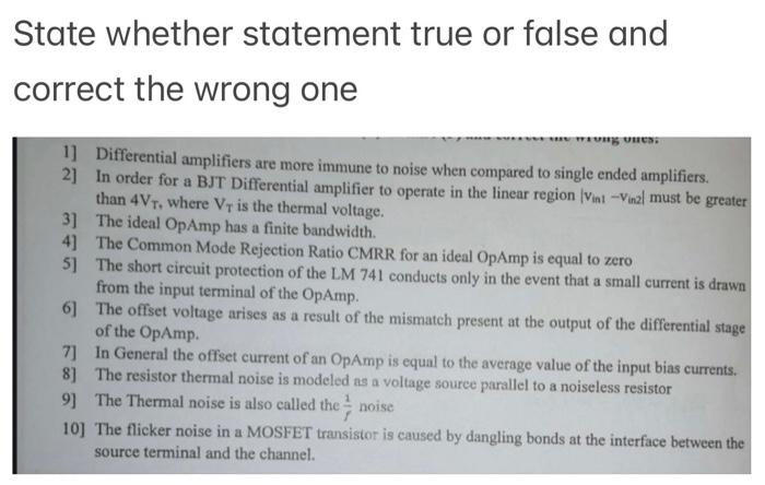 Solved State whether statement true or false and correct the | Chegg.com