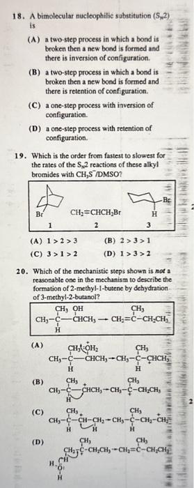 Solved 18. A bimolecular nucleophilic sabstitution (Sn2). is | Chegg.com