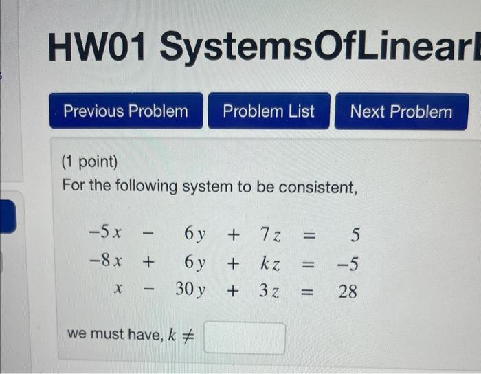 Solved HW01 SystemsOfLinear (1 point) For the following | Chegg.com