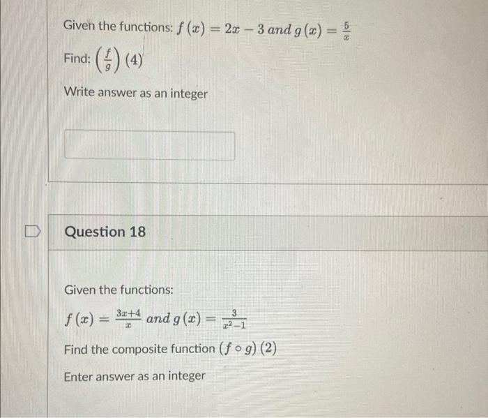 Solved Given the functions: f(x)=2x−3 and g(x)=x5 Find: | Chegg.com