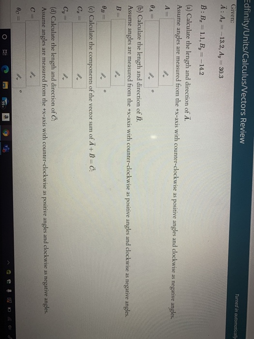 Solved Edfinity/Units/Calculus/Vectors Review Given: A: A, = | Chegg.com